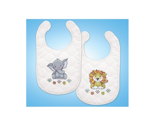 Tobin Stamped Cross Stitch Baby Bibs Kit BABY BEARS Pre Quilted and ...