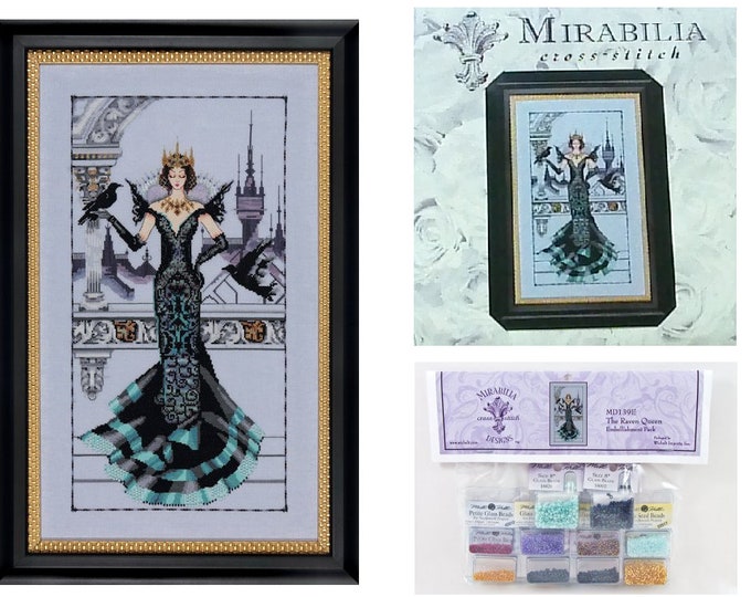 MIRABILIA Cross Stitch PATTERN & EMBELLISHMENT Pack Raven Queen MD139 ...