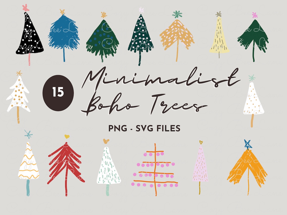 Boho Christmas Trees Png Clip Art Digital Download Modern Christmas ...