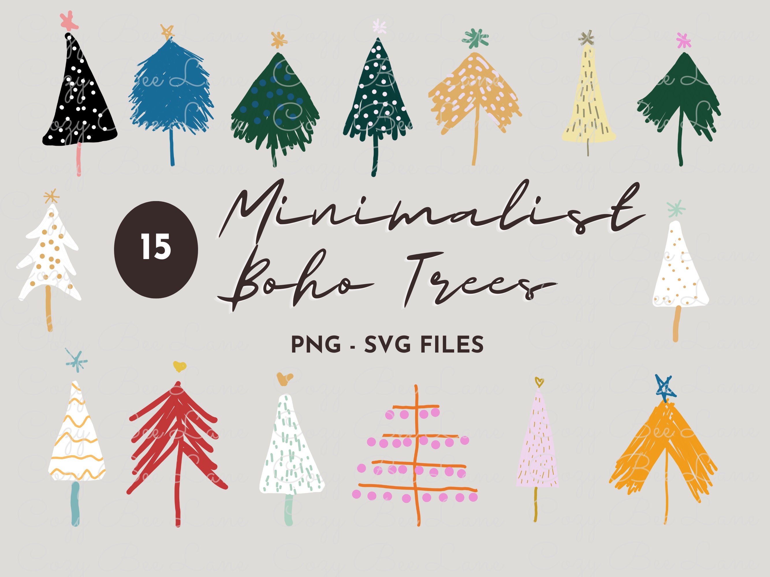 Boho Christmas Trees Png Clip Art Digital Download Modern Christmas ...