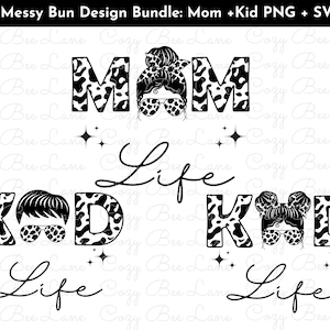 Cow Print Messy Bun PNG SVG Bundle Sublimation Design | Digital ...