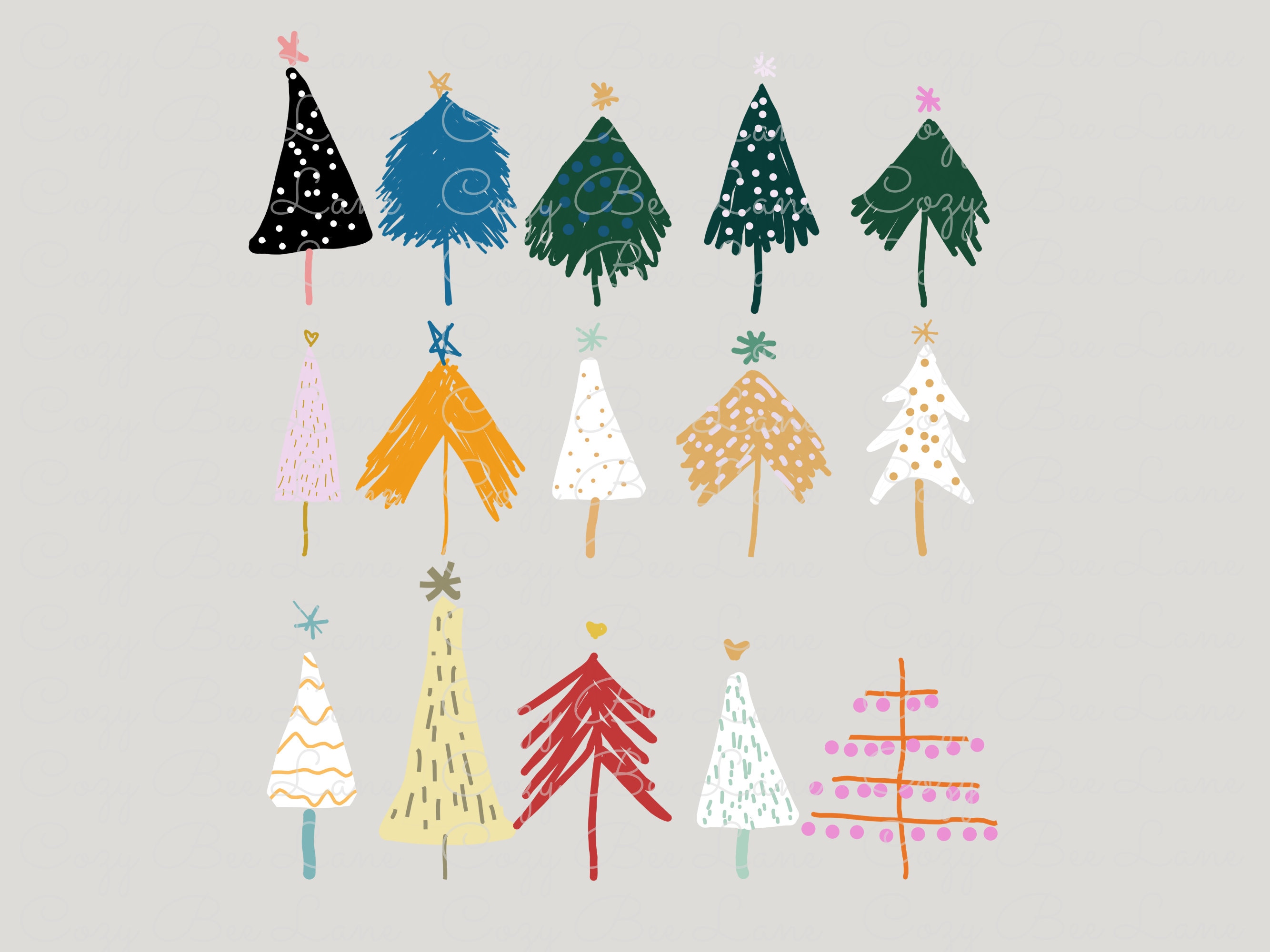 Boho Christmas Trees Png Clip Art Digital Download Modern Christmas ...