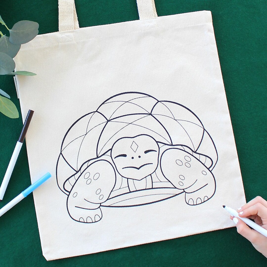 Tortoise Organic Tote Bag / Coloring Kit / Markers Included / Kids ...