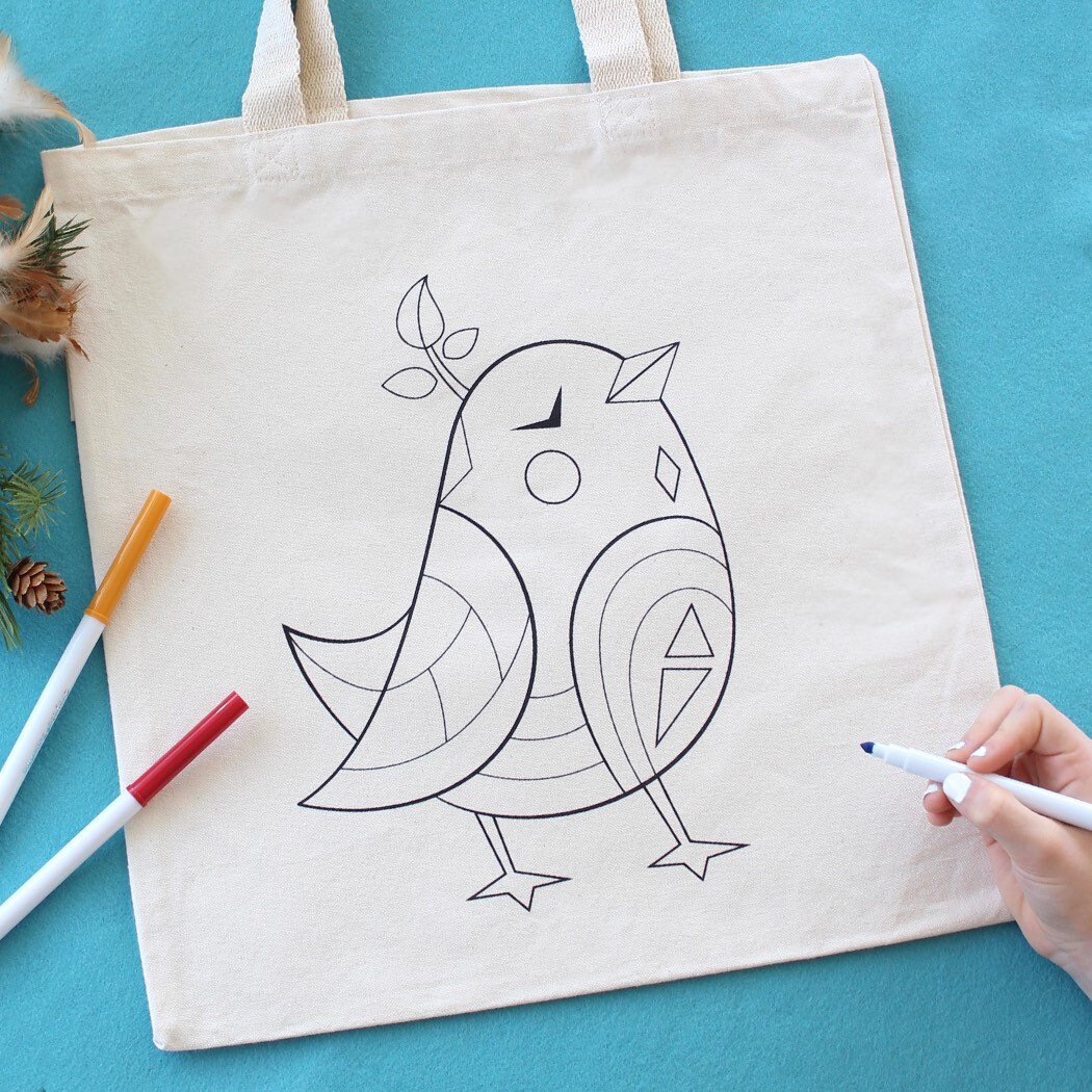 Bird Organic Tote Bag / Coloring Kit / Markers Included / Kids Craft ...