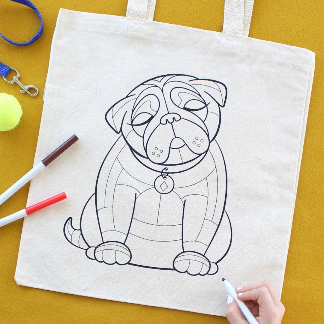 Pug Organic Tote Bag / Coloring Kit / Markers Included / Kids Craft ...