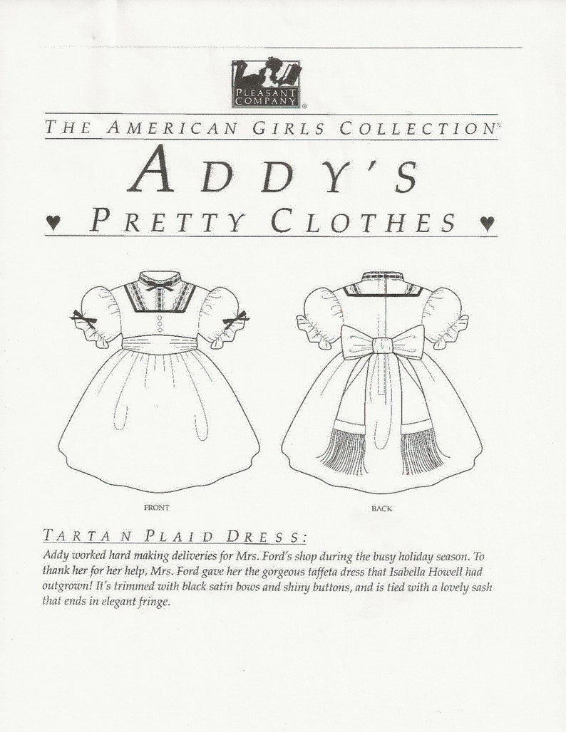 Addy's Pretty Clothes - Vintage Sewing Pattern for 18-inch Doll ...