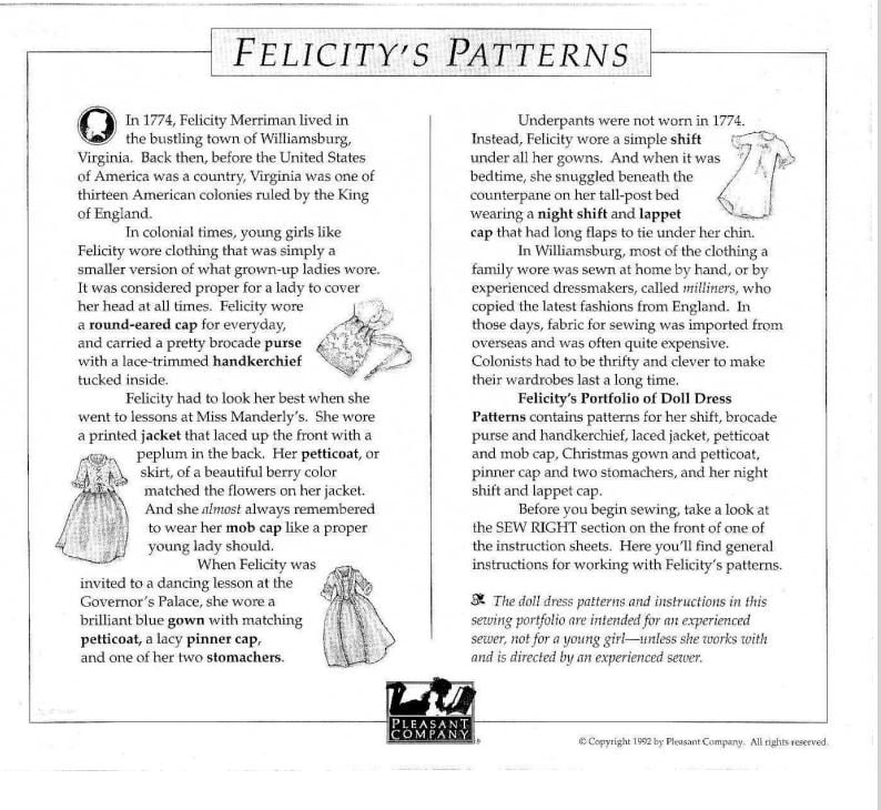 Felicity Pretty Clothes Vintage Sewing Pattern for 18-inch Doll Instant ...