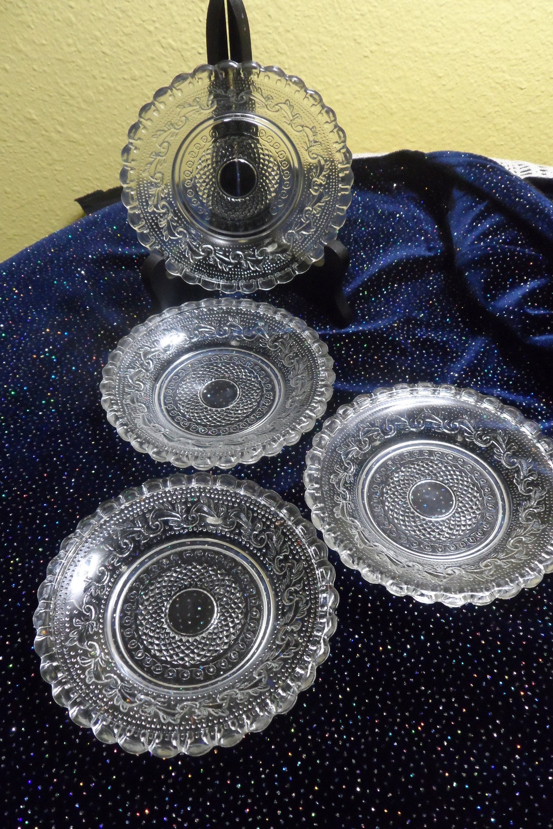 Set of 5 Sandwich Pressed Glass Compote Dessert Bowls Plates From ...