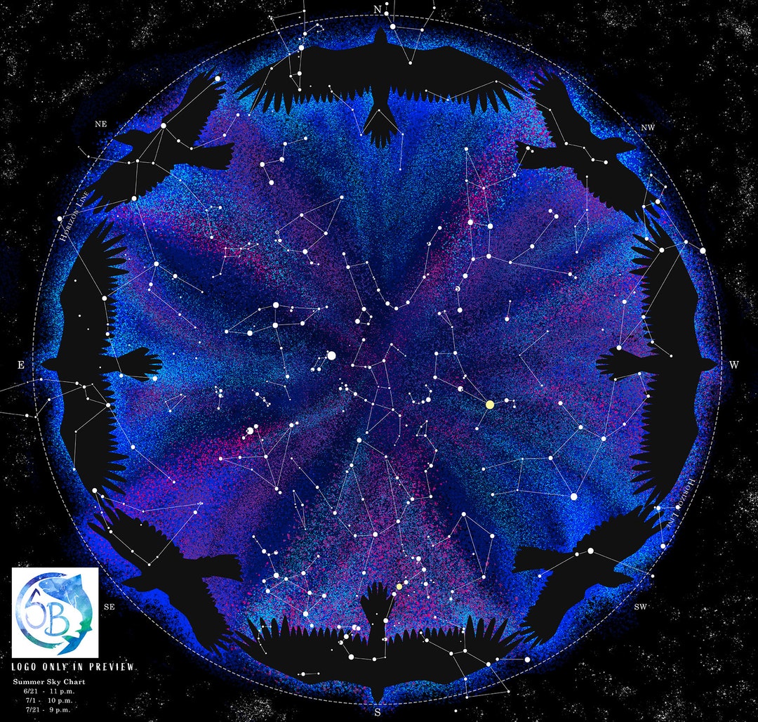 Printable Art, Surreal Summer Sky Constellation Map, Instant ...