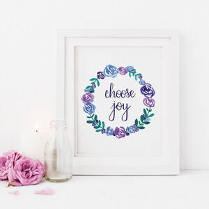 Choose Joy Print, Watercolor Print, Floral Print, Home Decor Gift ...