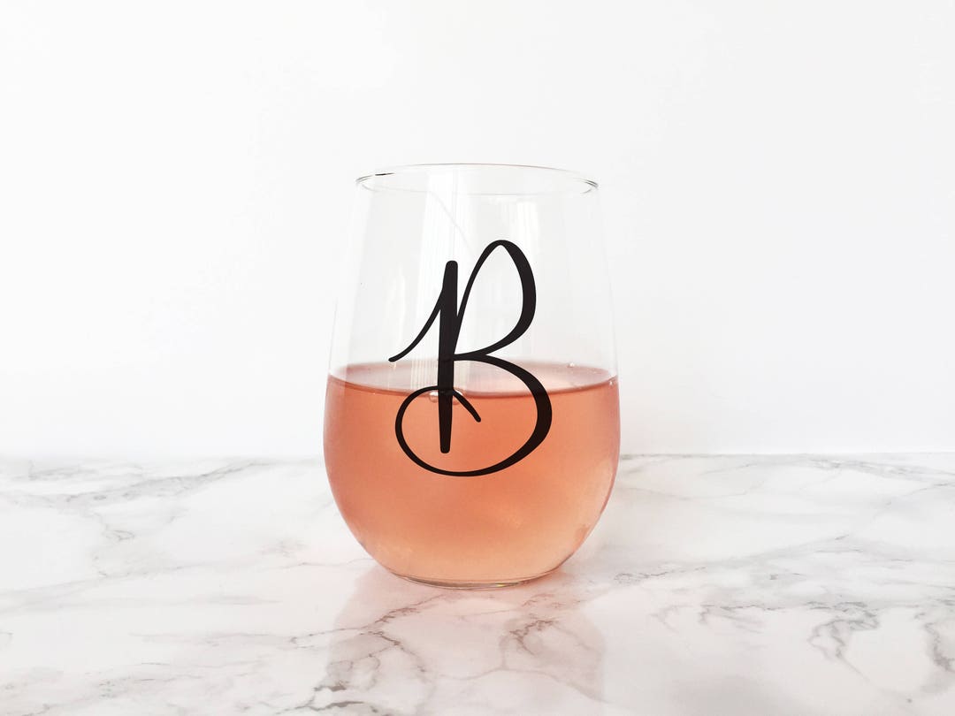 Initial Wine Glass, Single Monogram Wine Glass, Personalized Drinkware ...