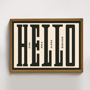 Hello Print, Retro Typography Wall Art, Modern Mid Century Decor, Man ...