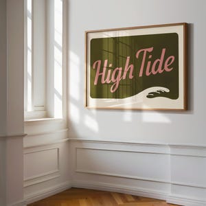 High Tide Print, Coastal Retro Wall Art, Typography Funky Beach House ...