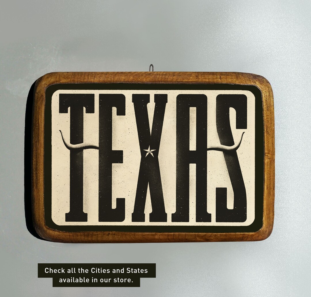 Texas Wall Art, Wood Sign Retro Typography, Modern Farmhouse Wall Decor ...