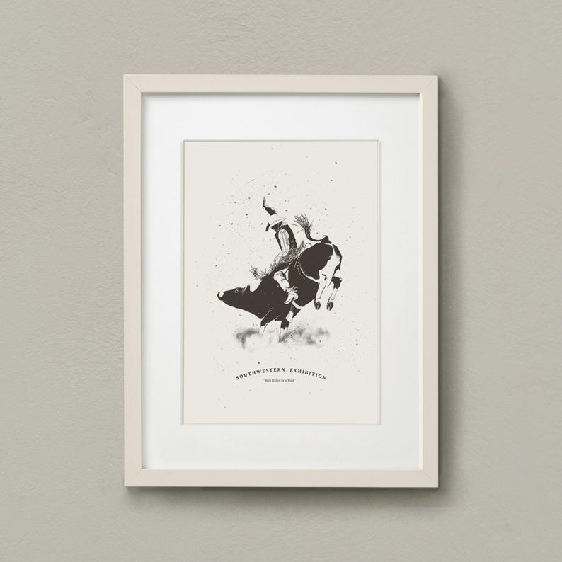 Bucking Bull Print, Cowboy Poster, Southwestern & Western Room Decor ...