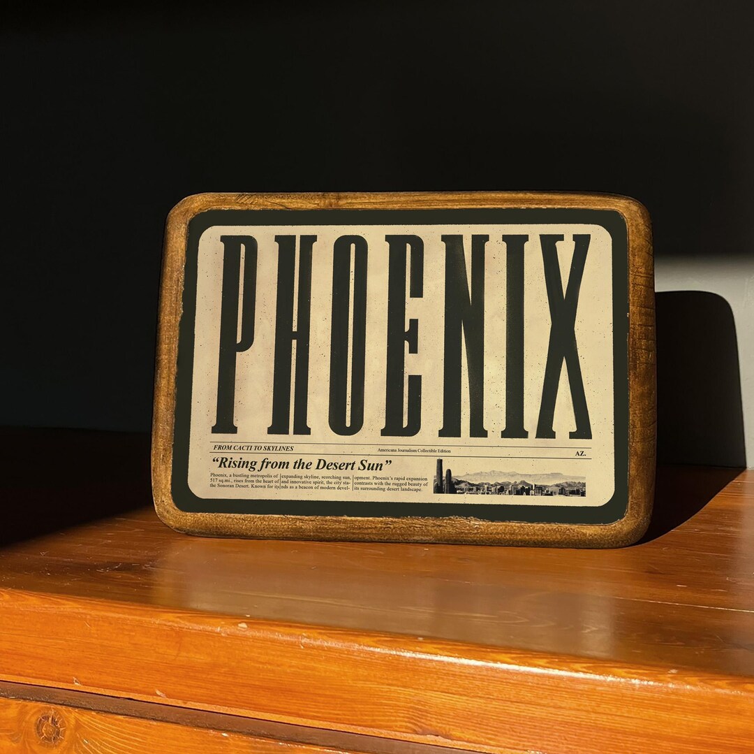 Phoenix Wall Art, Retro Wood Sign, Rustic Retro Print, Vintage Travel ...