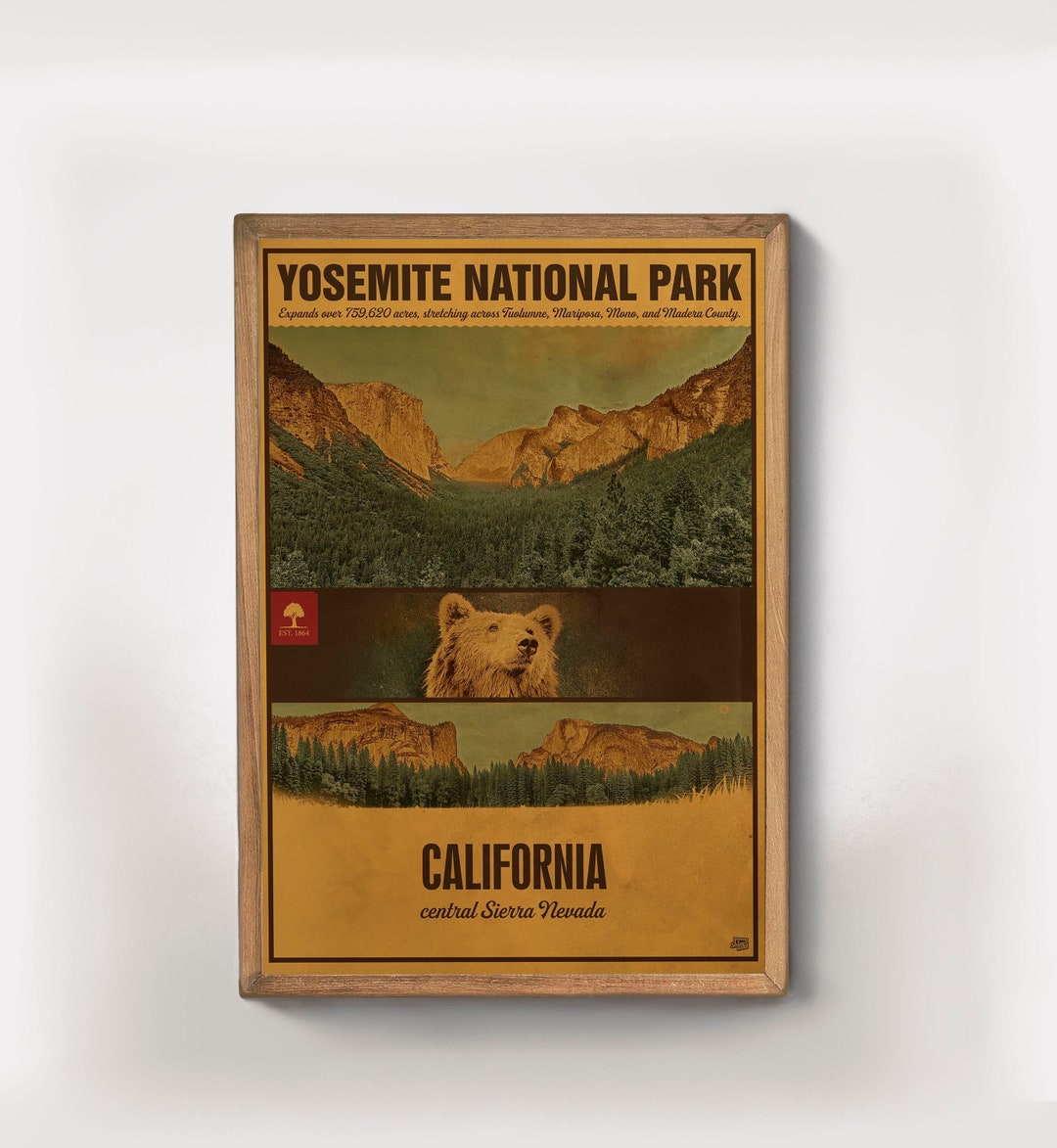 National Park Poster, Yosemite Vintage Print, Retro Travel Print - Etsy