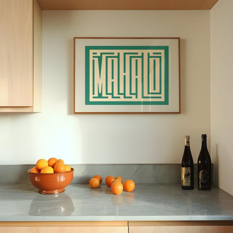 Mahalo Hawaiian Print: Beach House Teal Geometric Coastal Wall Art - Etsy