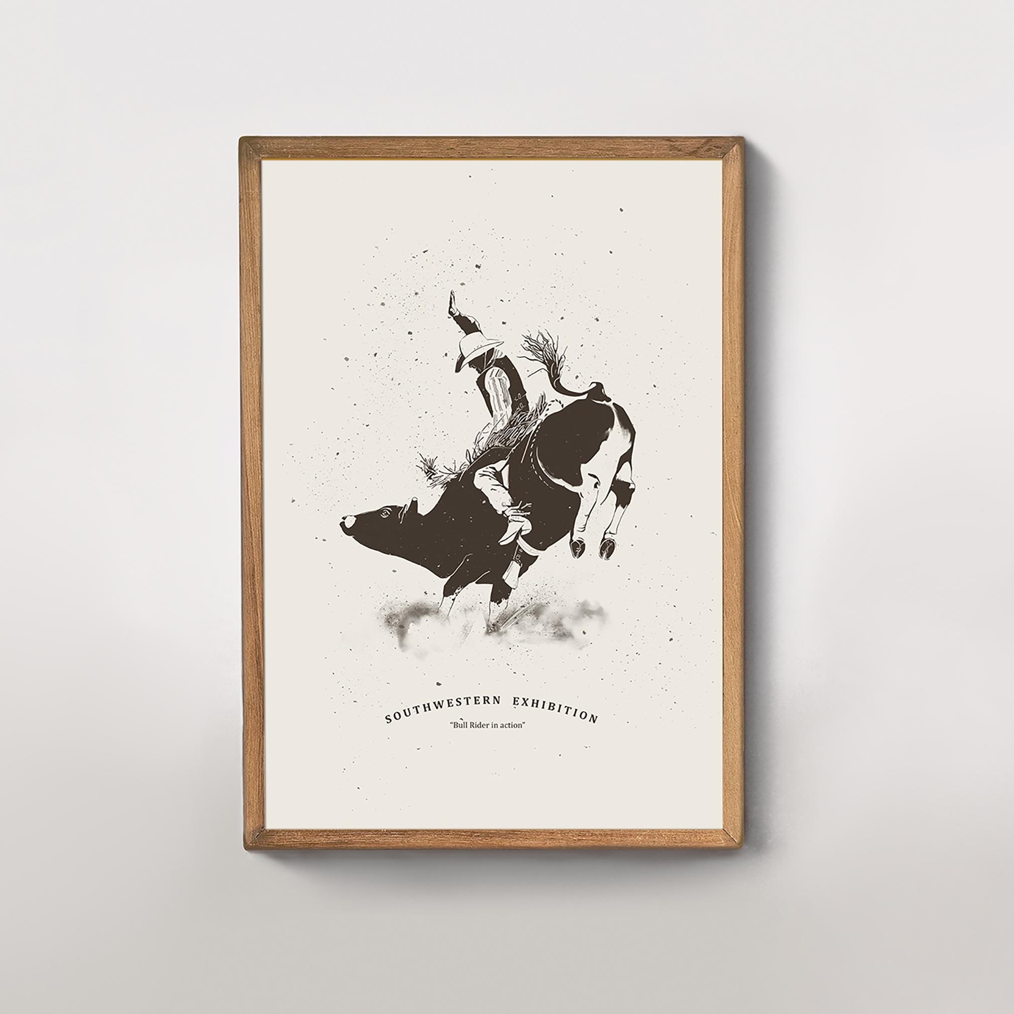 Bucking Bull Print, Cowboy Poster, Southwestern & Western Room Decor ...