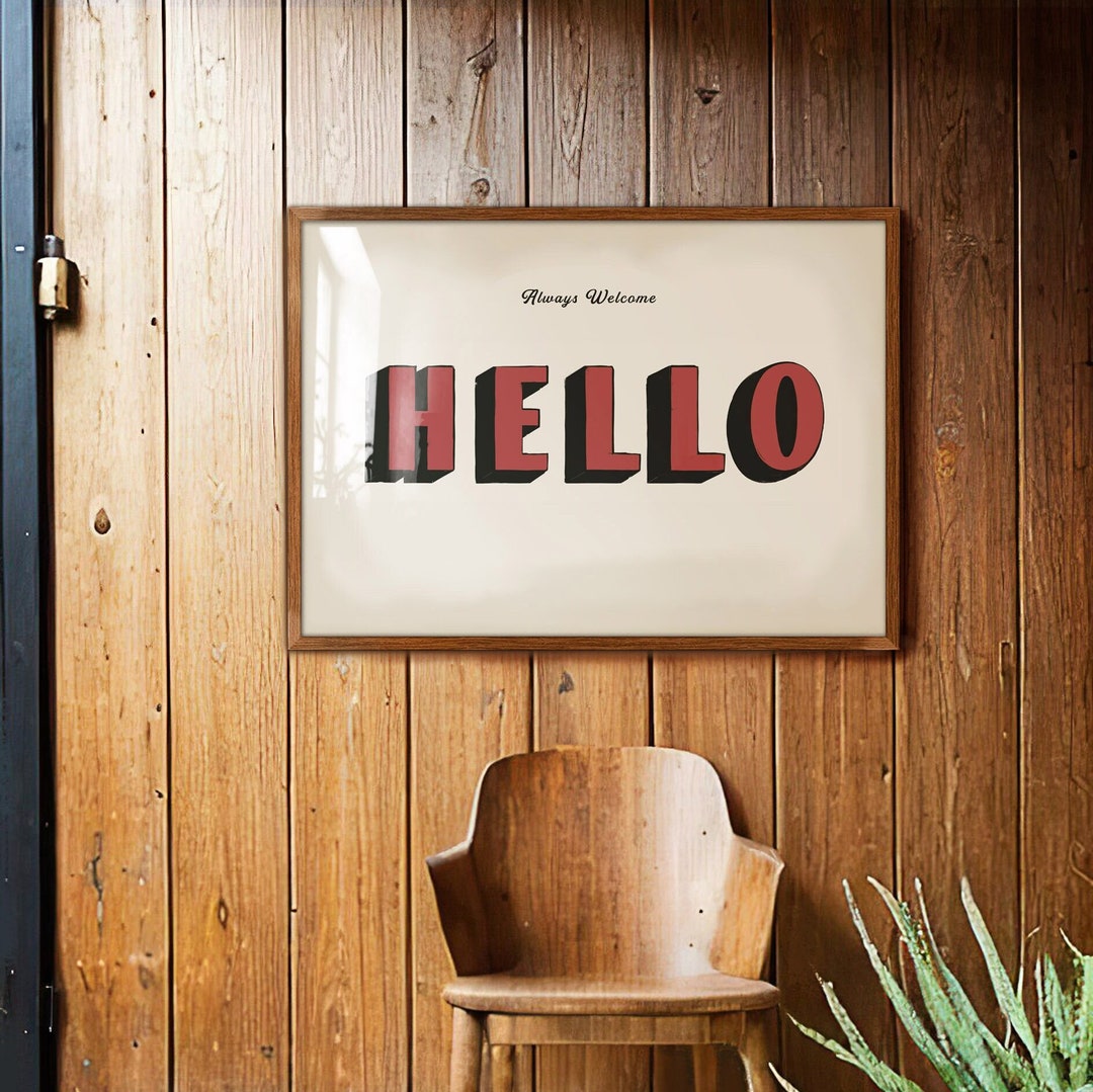 Hello Wall Art, Entry Sign Print, Western Block Art, Retro Typography ...