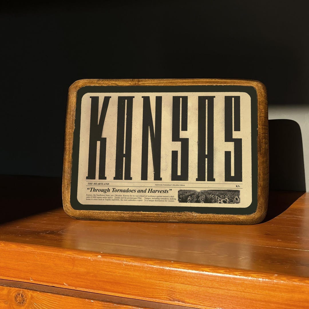 Kansas Wall Art, Wooden Sign Kansas, Kansas Retro Print, Retro ...