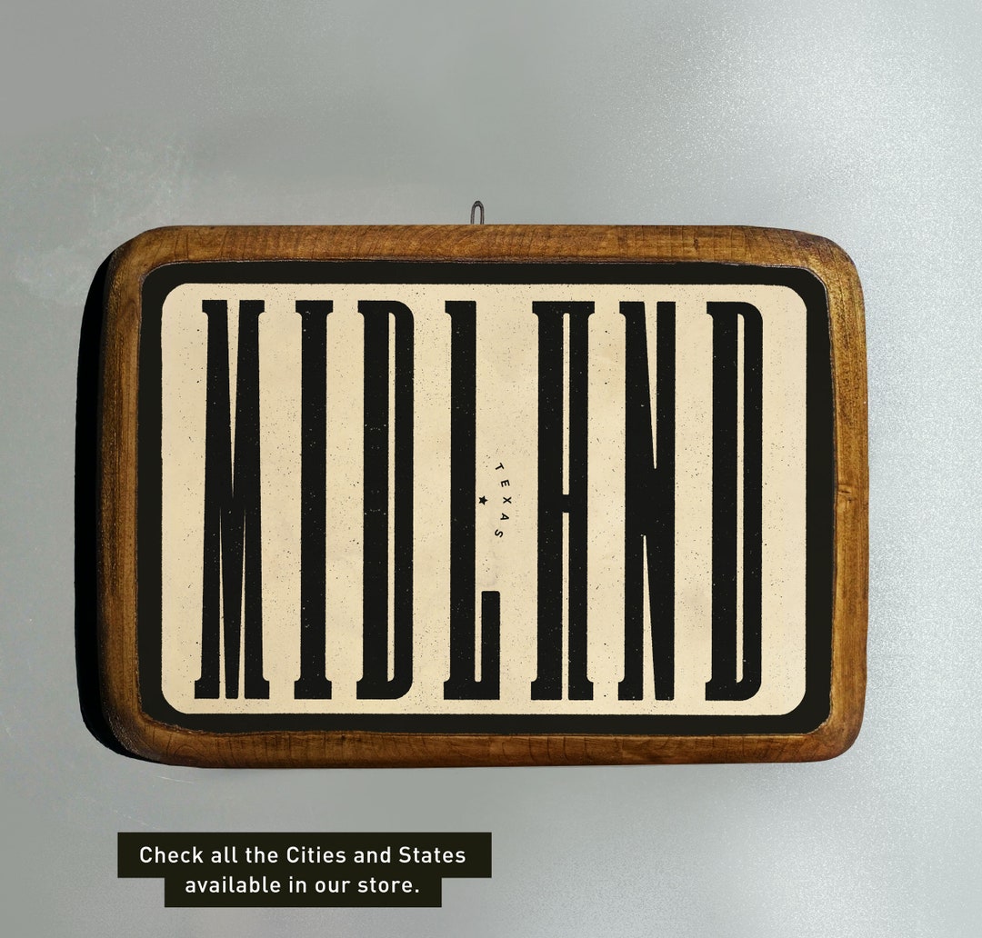 Midland Sign, Wood Sign Retro Typography, Midland Texas Country Wall ...