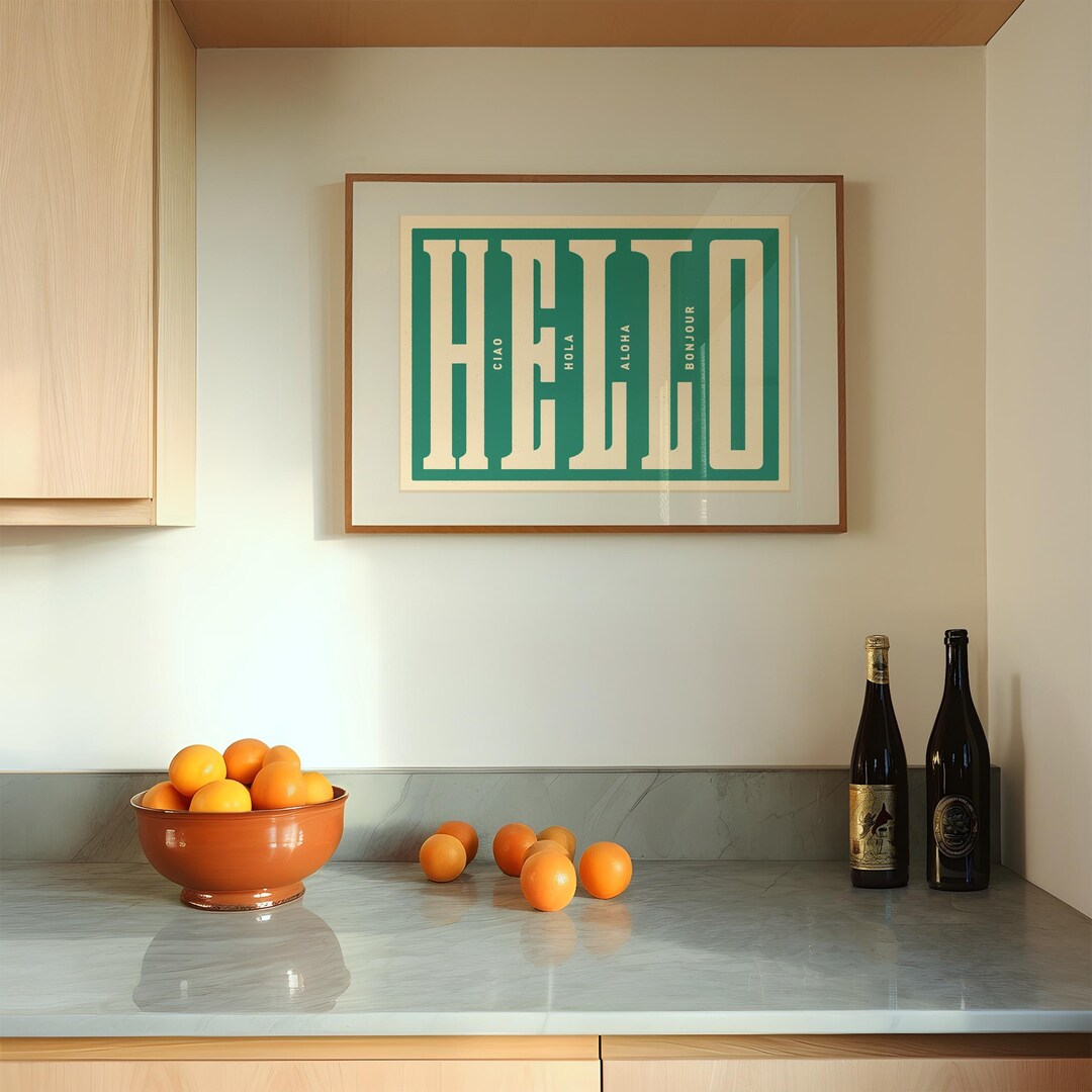 Hello Typography Poster, Welcome Wall Art for Entryway, Teal Bold ...