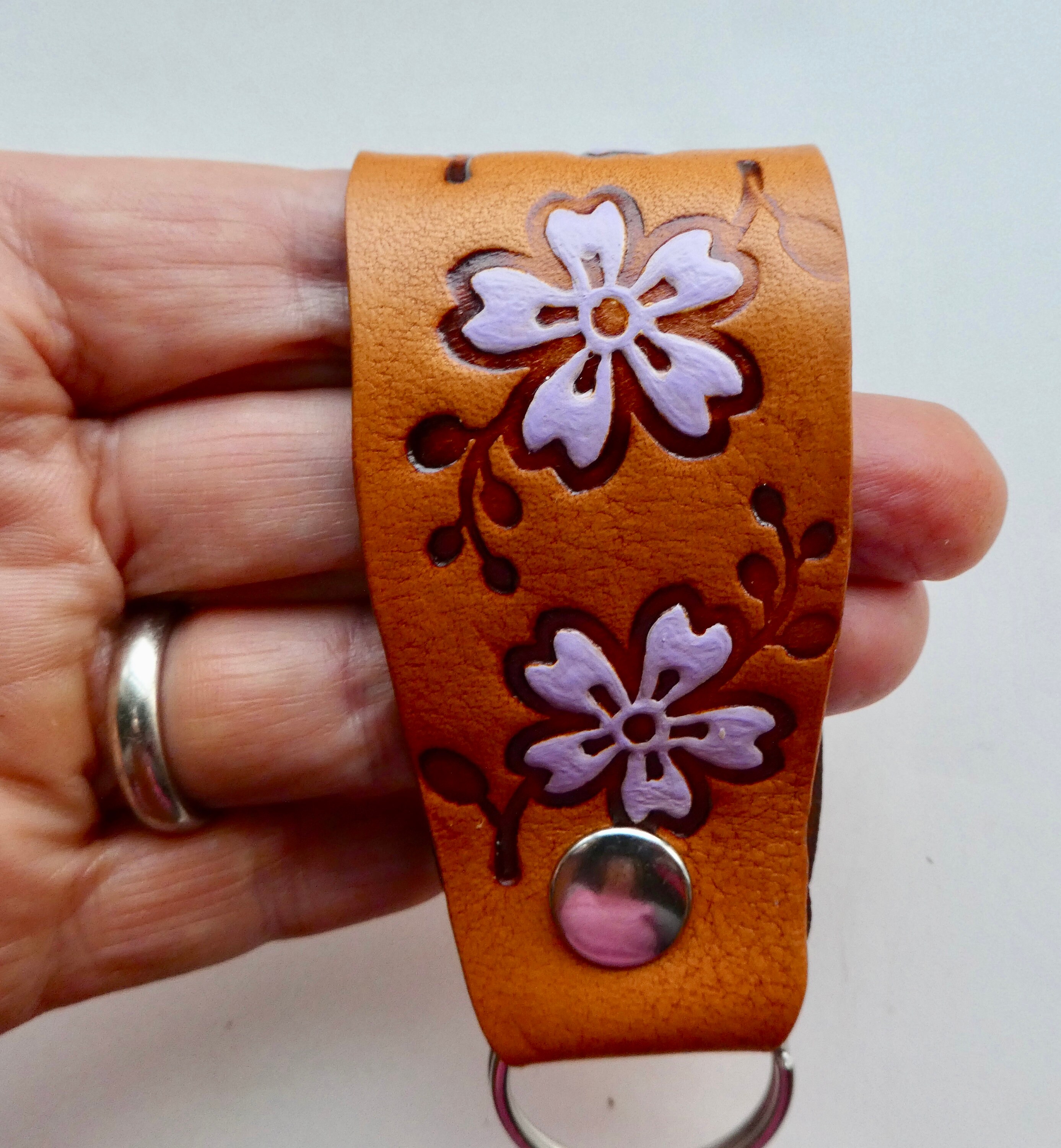 Cherry blossom key ringFloral leather key ring floral key | Etsy