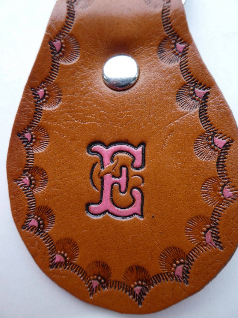 Custom Initial Leather Key Fob, Hand Painted and Hand Stamped ...