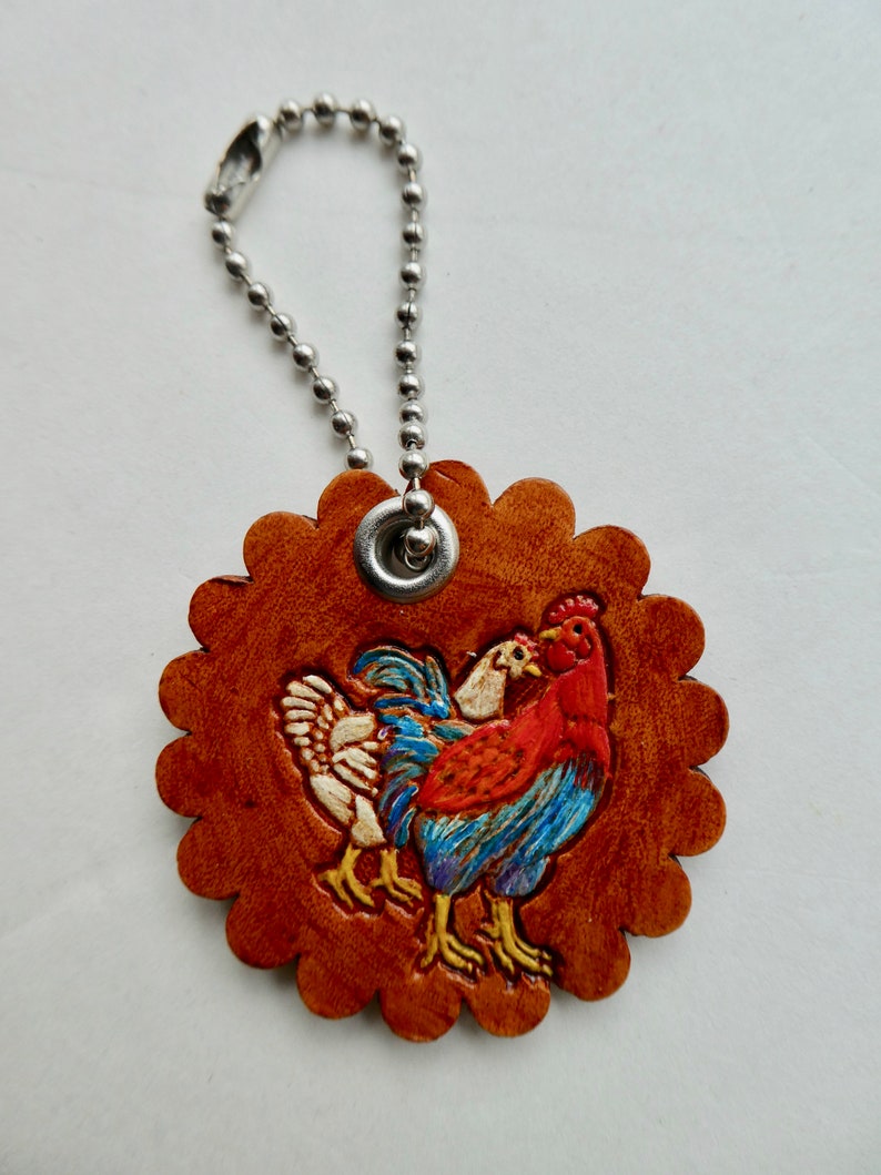 Chickens Leather Key Ring, Chicken Lover Gift, Leather Key Fob, Custom ...