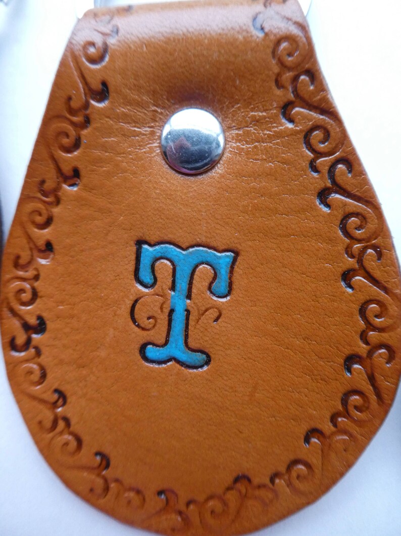 Custom Initial Leather Key Fob, Hand Painted and Hand Stamped ...