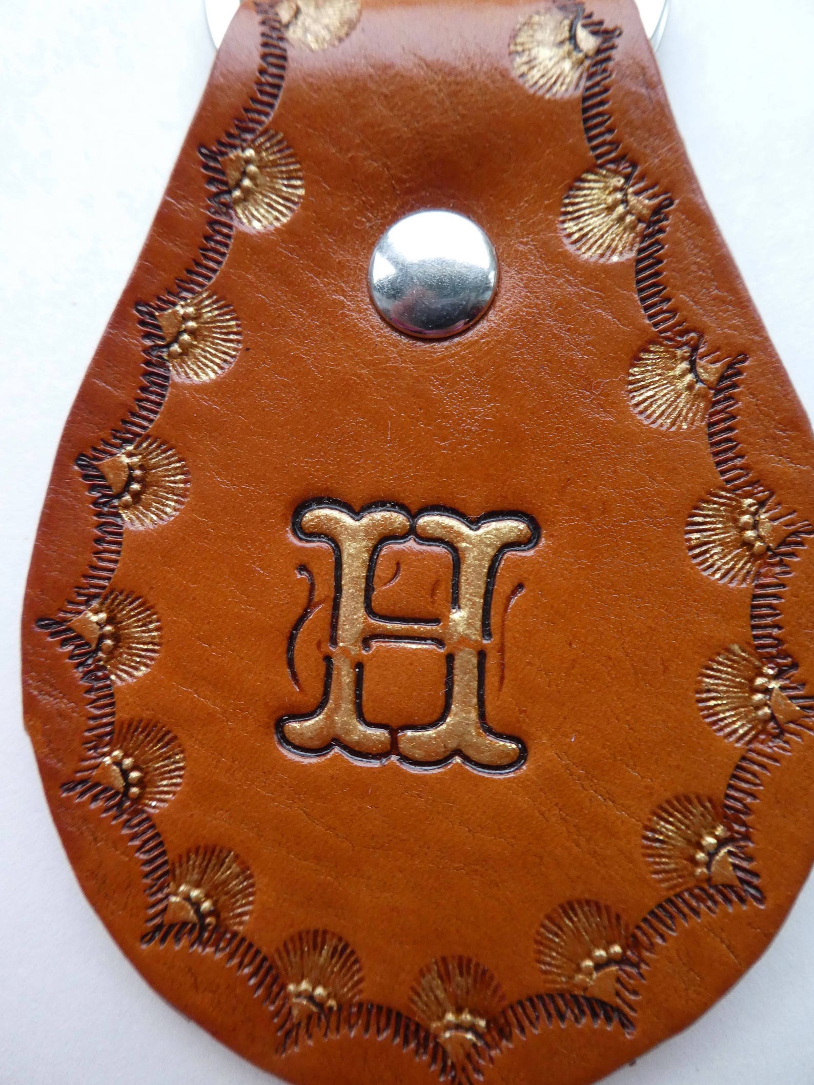 Custom Initial Leather Key Fob, Hand Painted and Hand Stamped ...