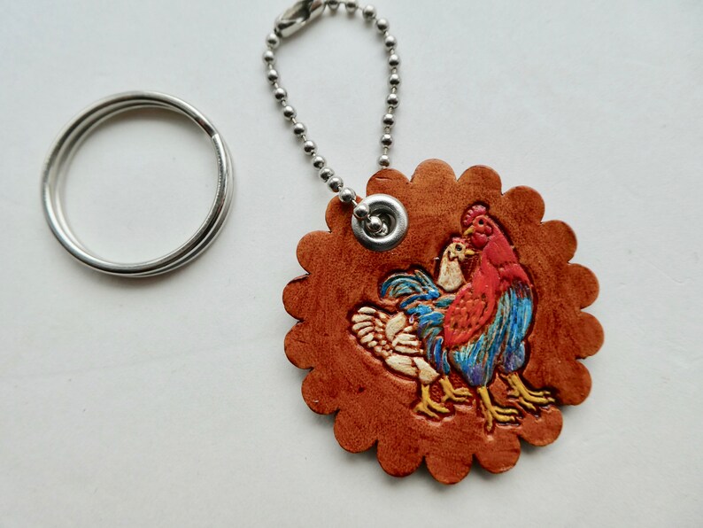 Chickens Leather Key Ring, Chicken Lover Gift, Leather Key Fob, Custom ...