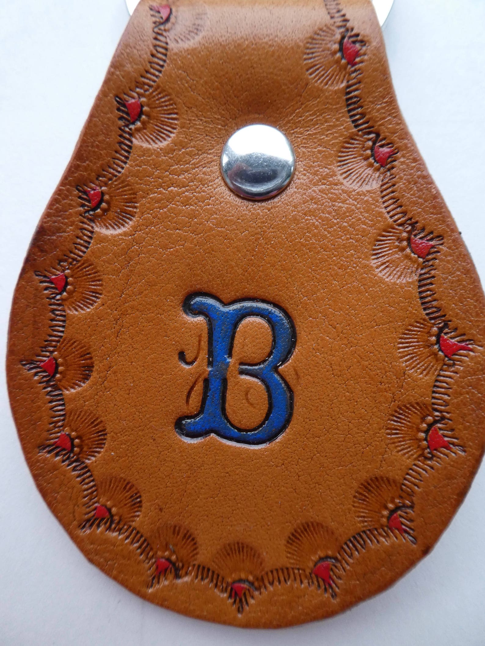 Custom Initial Leather Key Fob Hand Painted and Hand Stamped - Etsy