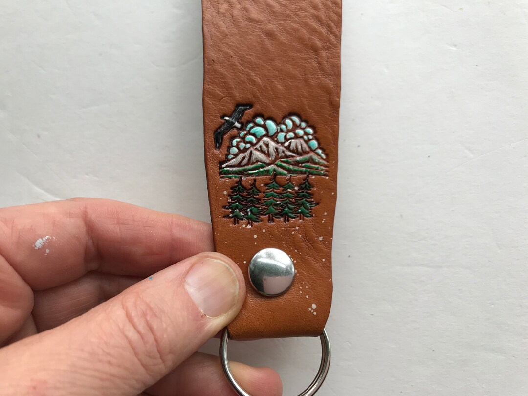 Mountain Key Ring,outdoorsman Leather Key Ring, Mountain,hiking, Pine ...