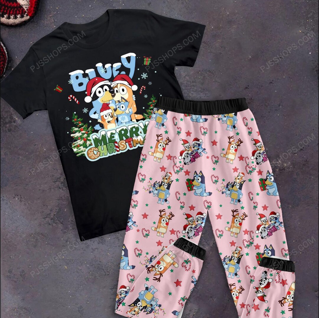 Bluey Christmas Pajamas Set, Blue Dog Pajamas Set, Bluey Family Pajamas ...