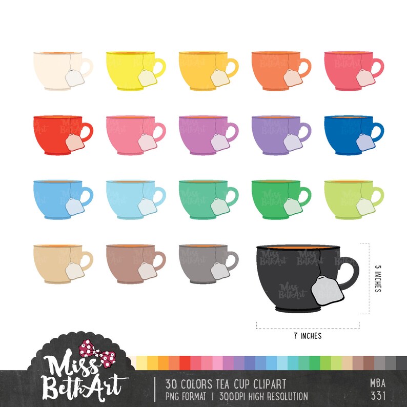 30 Colors Tea Cup Clipart. Planner Clipart. School Clipart. Learning ...