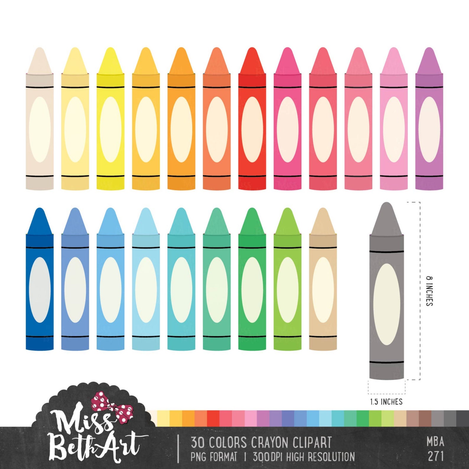 30 Colors Crayon Clipart. Planner Sticker Clipart . School Bulletin ...