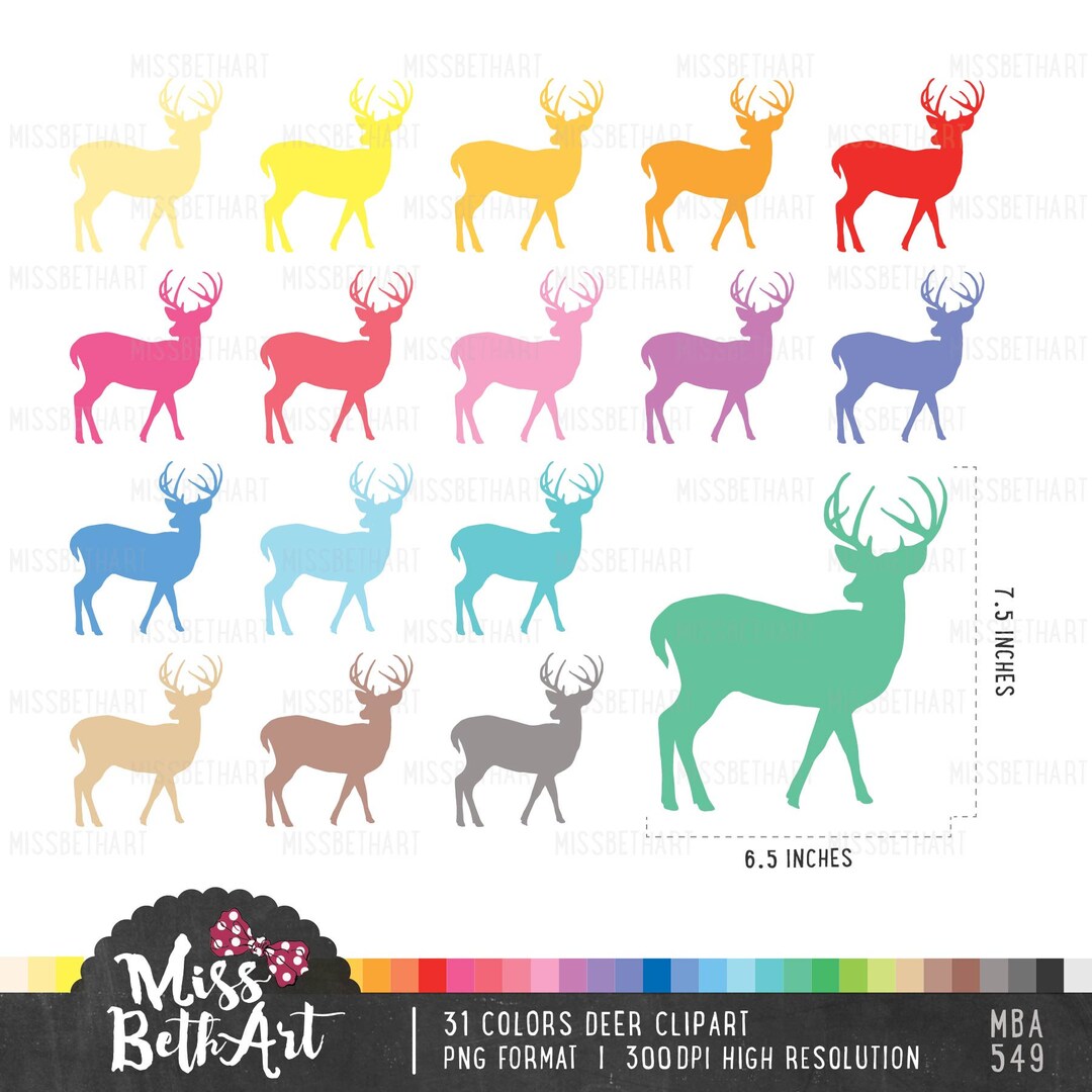 30 Colors Deer Clipart. Deer Sticker. School Learning Clipart. Sticker ...