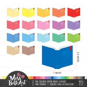 31 Colors Open Book / Reading Book Clipart. Planner Clipart. School ...
