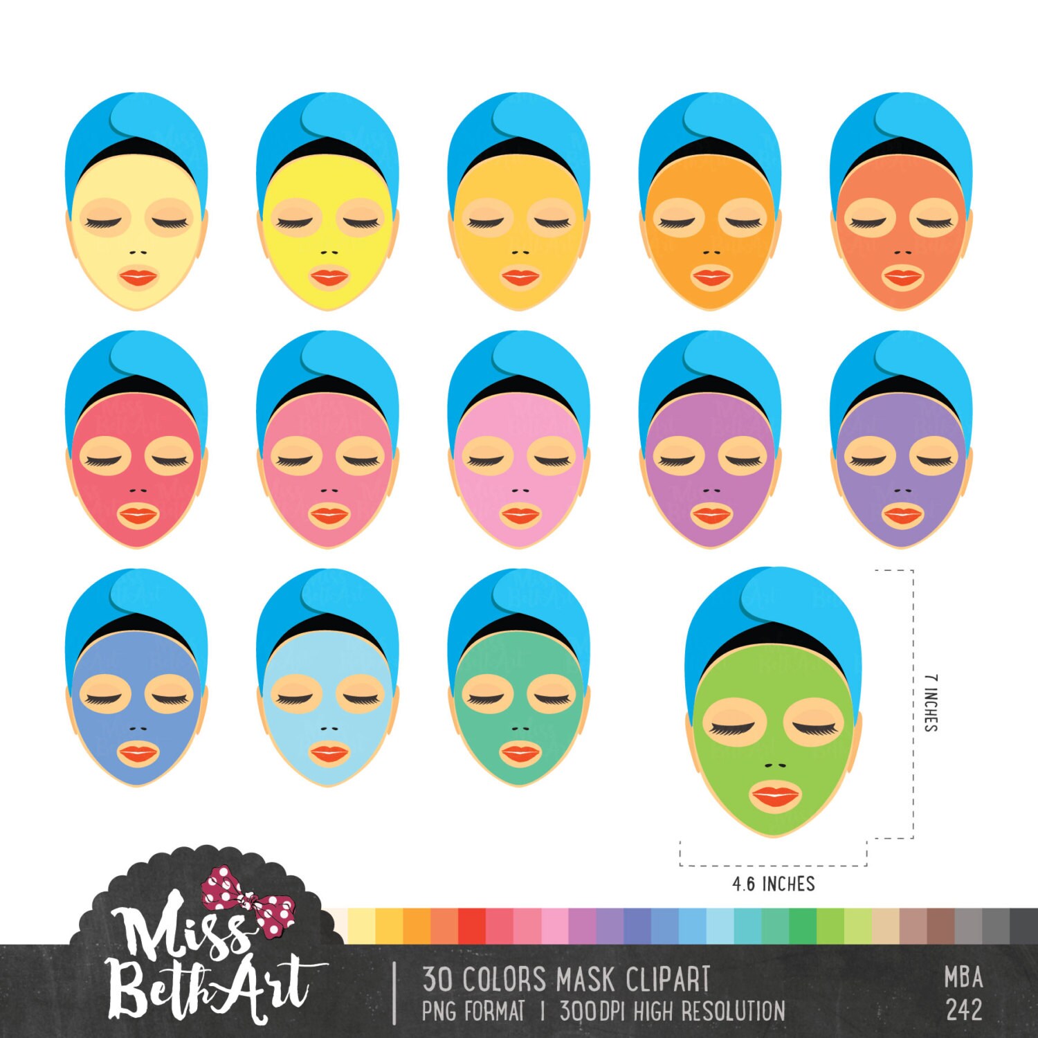30 Colors Mask Clipart. Planner Sticker Clipart. School Learning ...