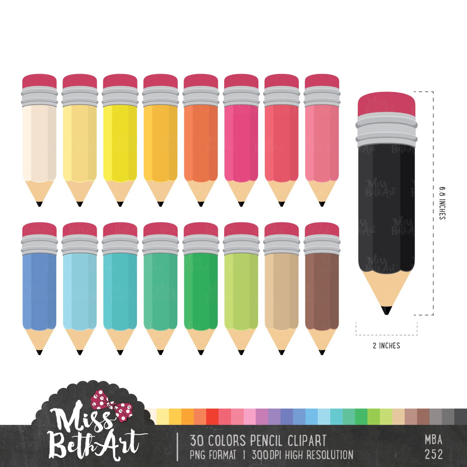 30 Colors Pencil/ Stationary Clipart Instant Download - Etsy