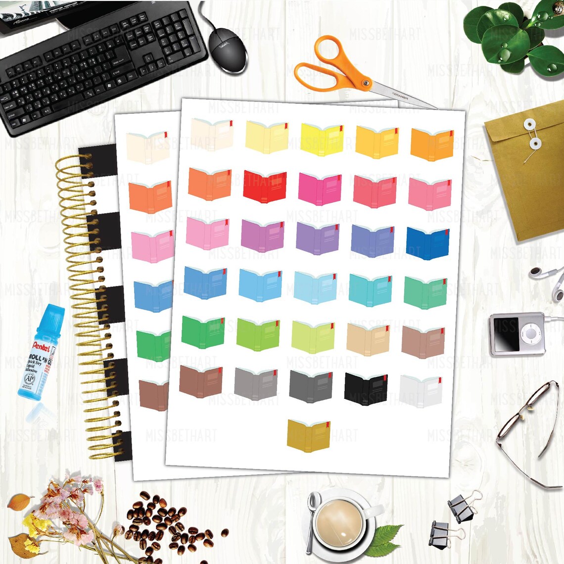 31 Colors Open Book / Reading Book Clipart. Planner Clipart. School ...