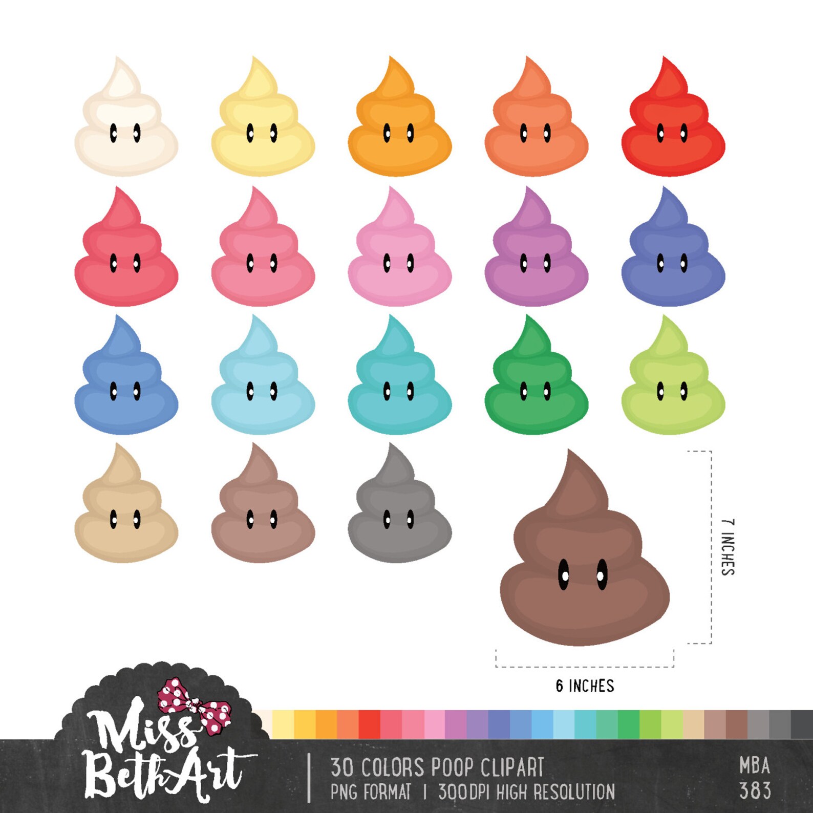 30 Colors Poop Clipart. Planner Sticker Clipart. Cute Stickers. School ...