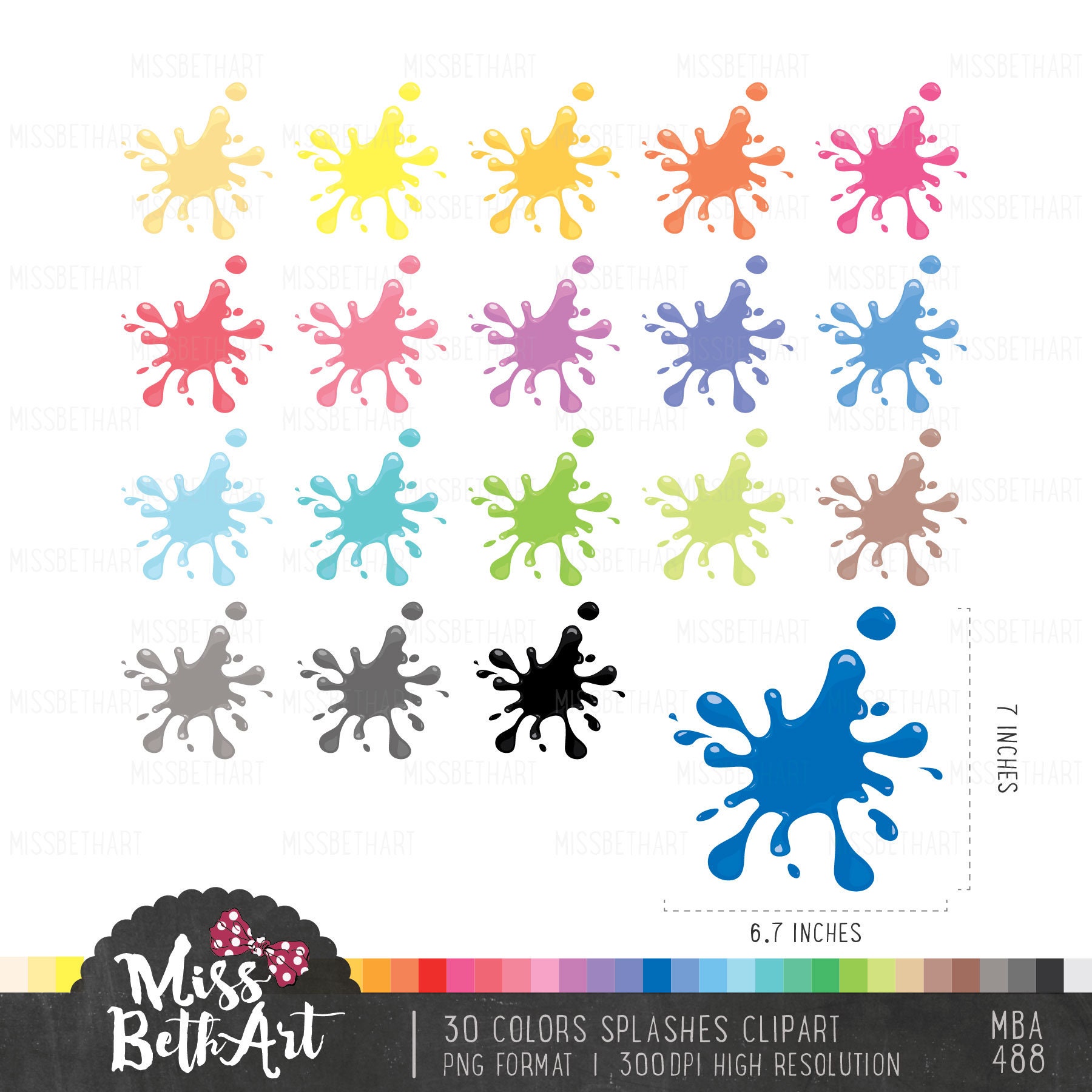 30 Colors Splashes Clipart Instant Download - Etsy