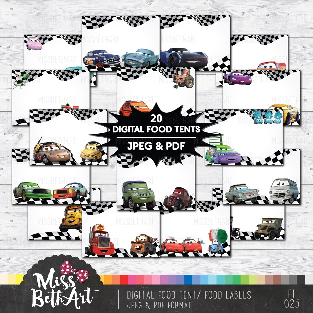 Instant Download - Digital Race Cars Food Labels, Food Tent, Birthday ...