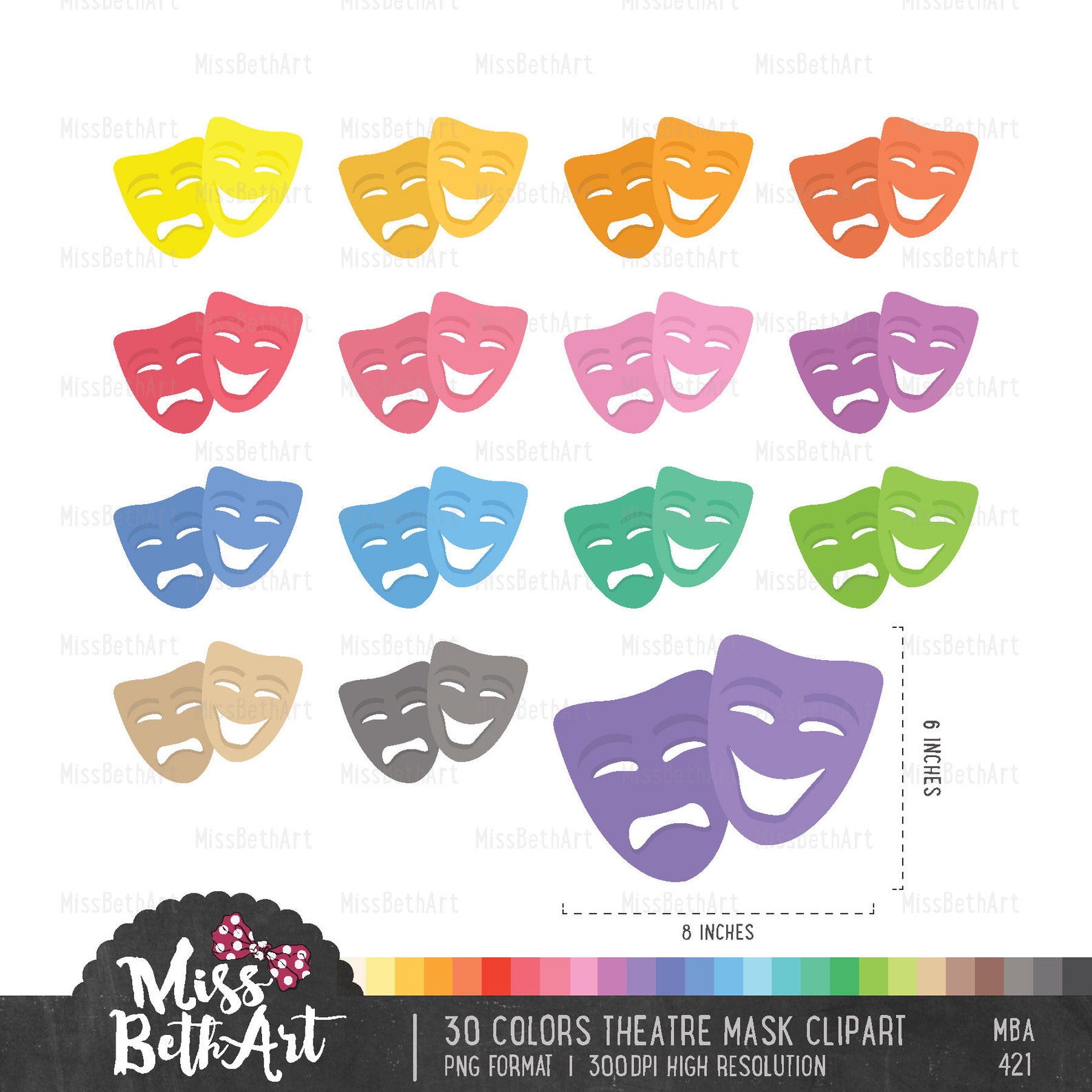30 Colors Theatre Masks Clipart. Planner Clipart Sticker School ...