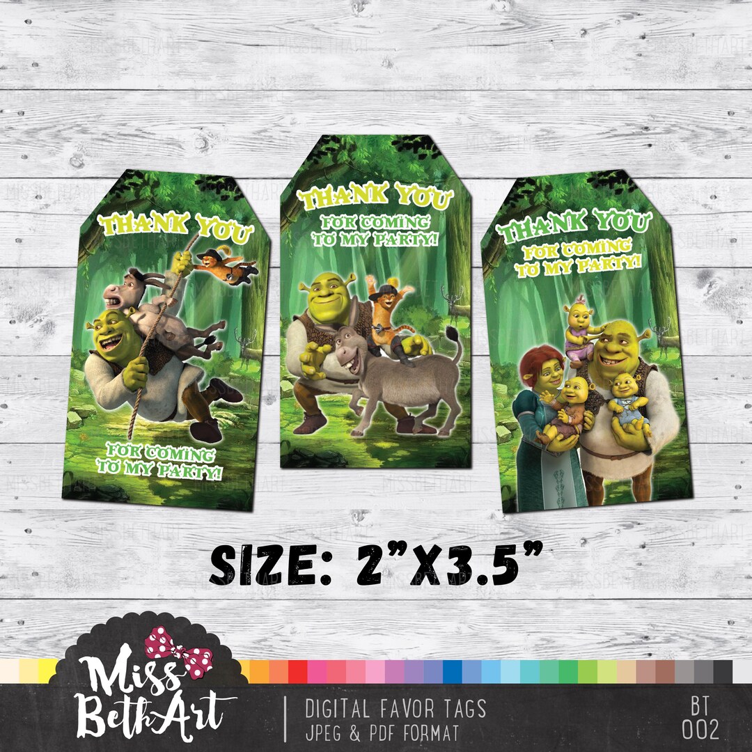 Instant Download - Digital Shrek Favor Tags, Shrek Thank You Card ...