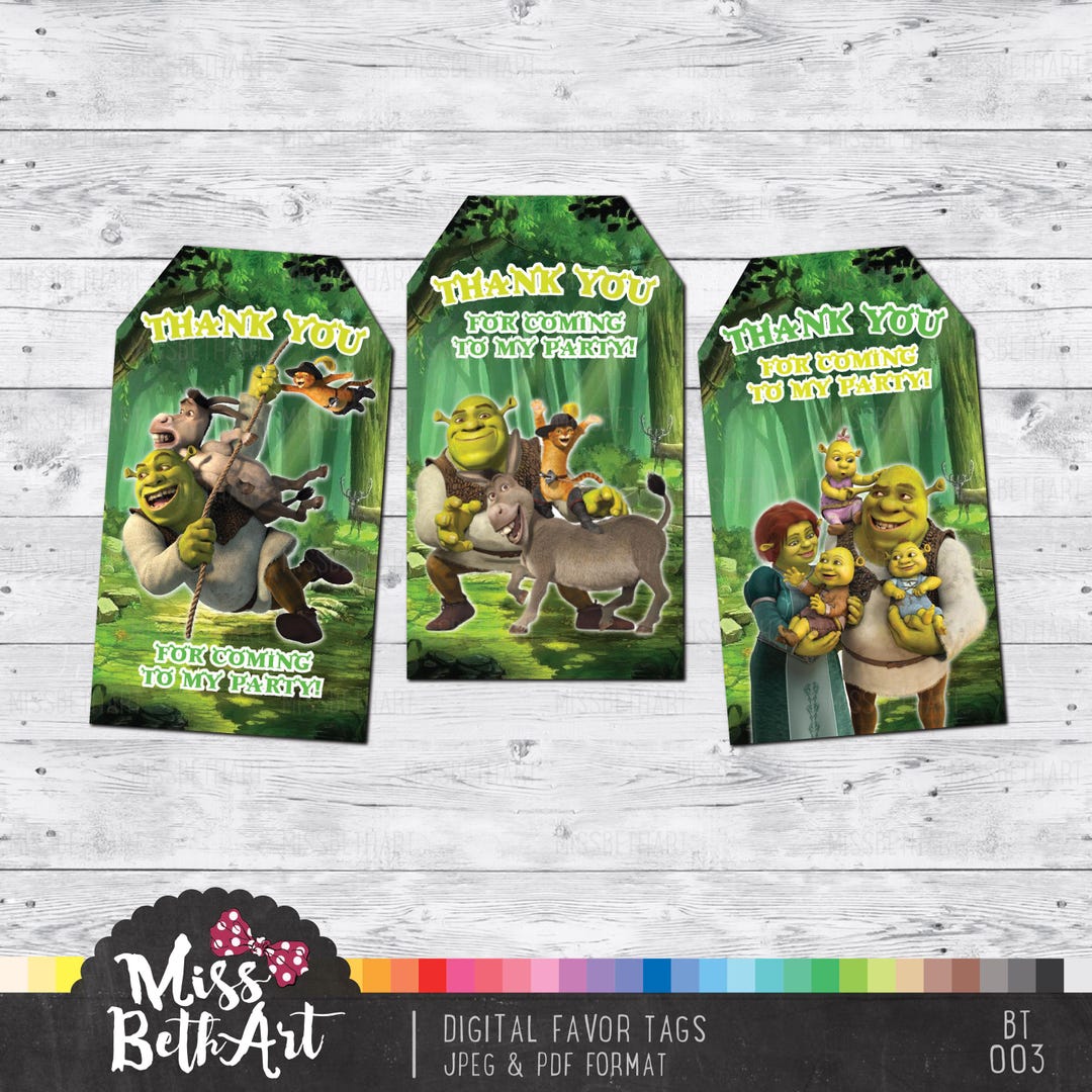 Instant Download Digital Shrek Favor Tags, Shrek Thank You Card, Thanks ...
