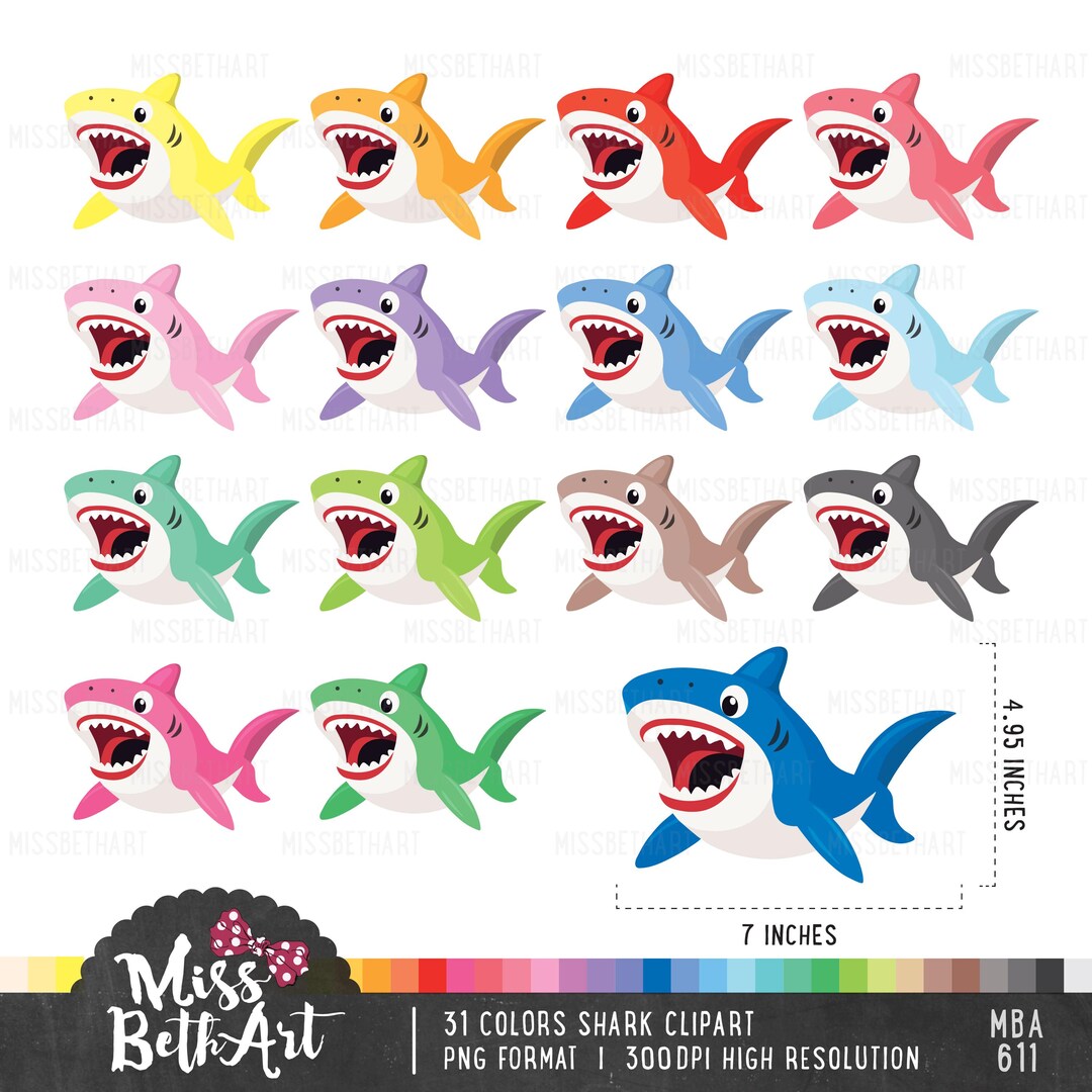30 Colors Sharks Clipart. Planner Sticker, School Learning Clipart Png ...
